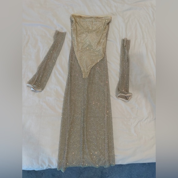 Meskhi | Dresses | Meskhi Nima Diamante Mesh Midi Dress | Poshmark